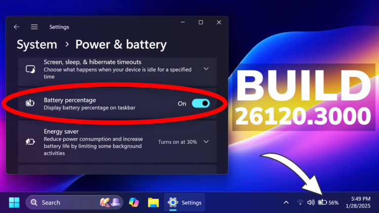 New Windows 11 Build 26120.3000 – New Taskbar Battery Icon, Search in ...