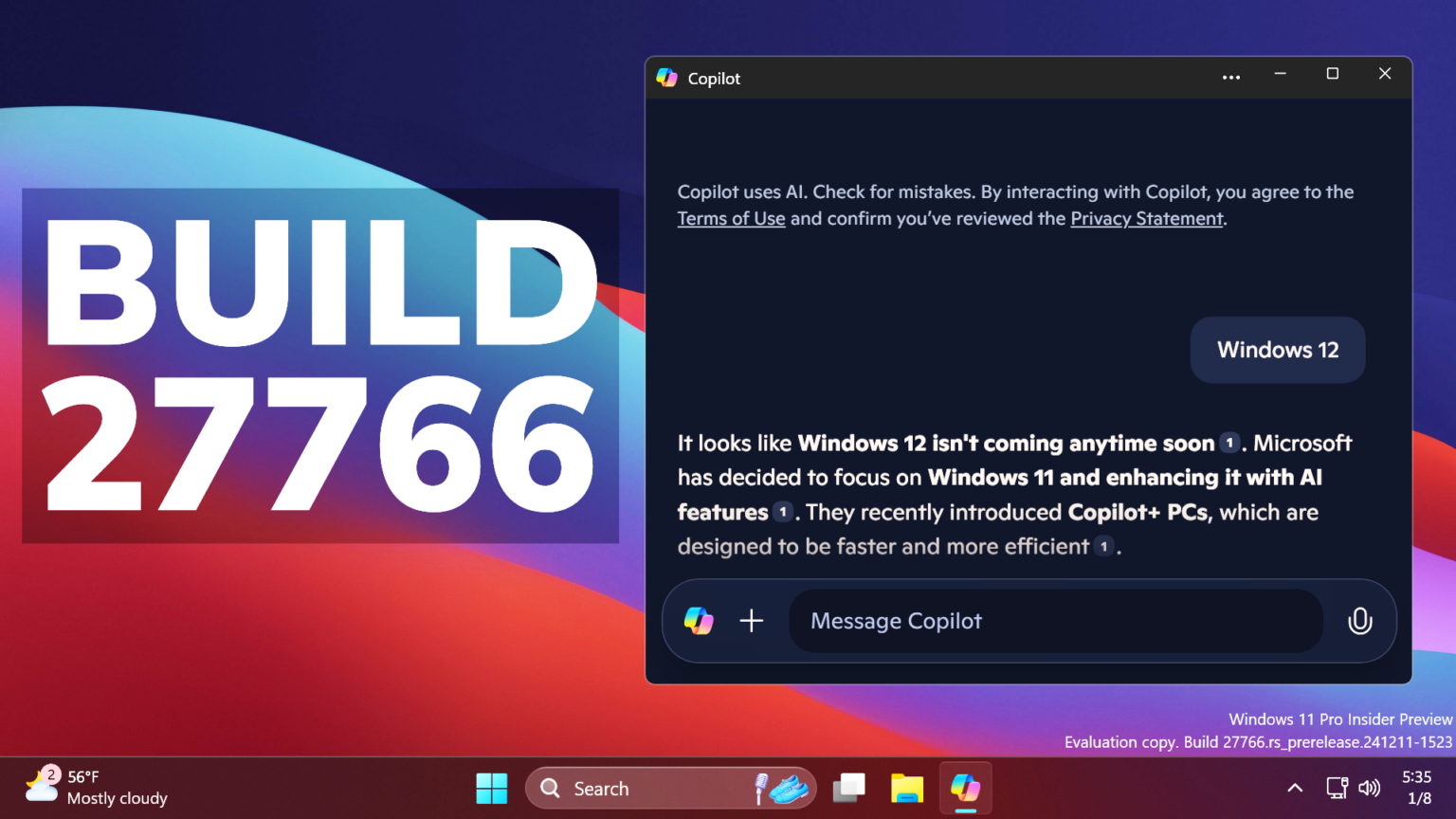 New Windows 11 Build 27766 – New Copilot App, Taskbar and System Tray ...