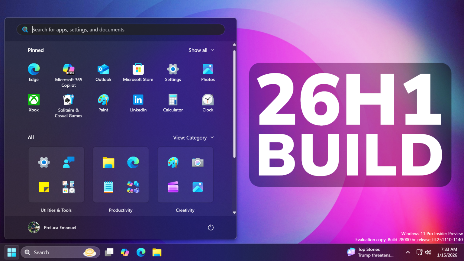 New Windows 11 26H1 Build 28020.1371 – New Start Menu Improvements, New ...