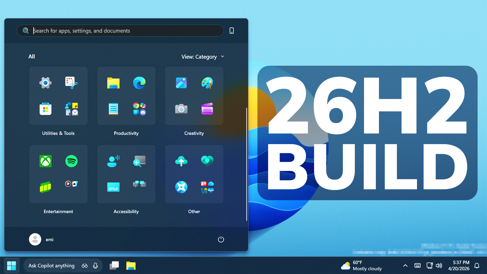 New Windows 11 26H2 Build 26300.8276 – Faster Start Menu, New File ...