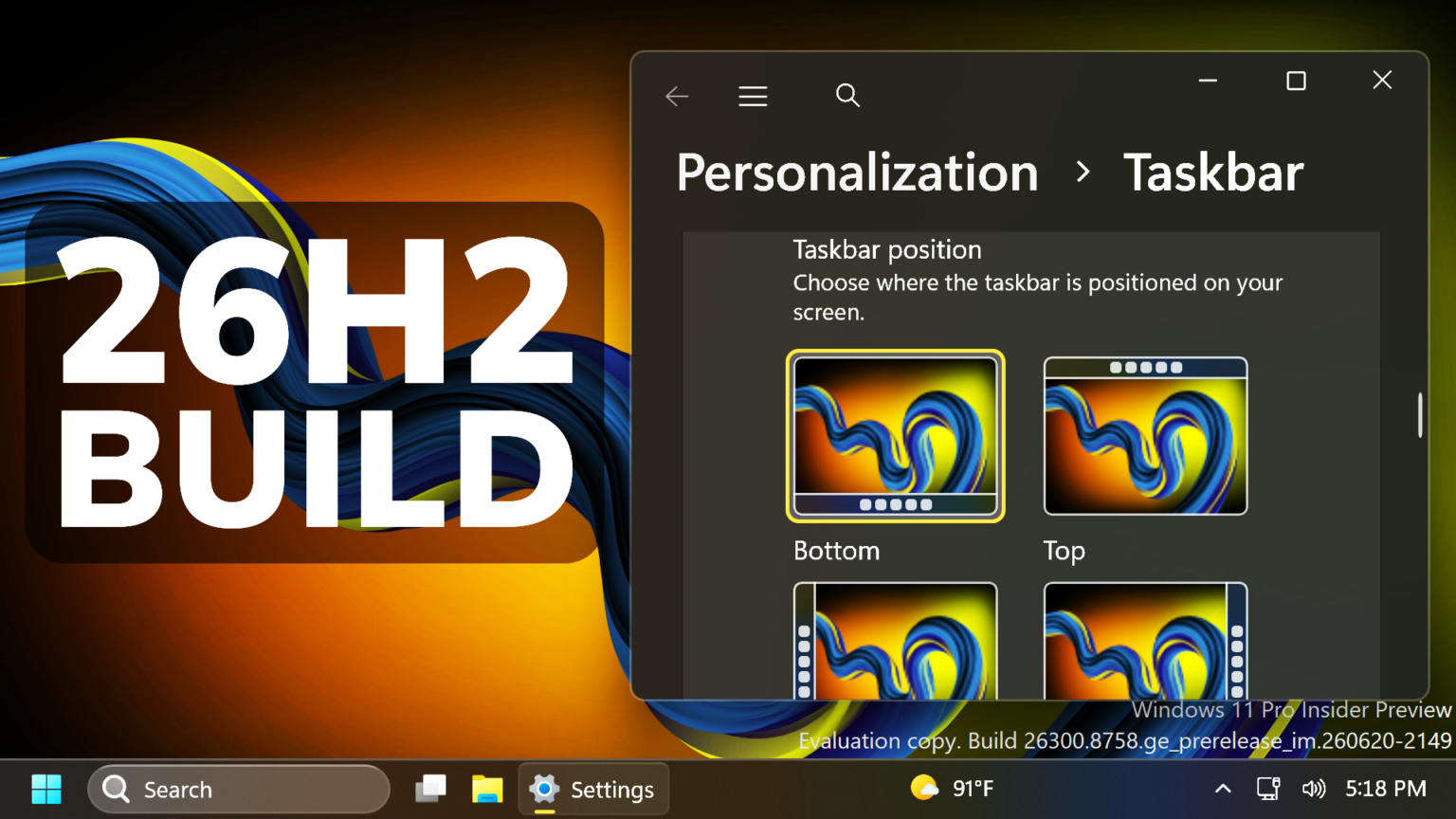New Windows 11 26H2 Build 26300.8758 – More Taskbar Customization, New ...